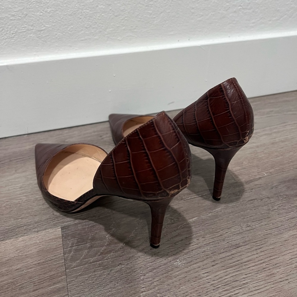 Jimmy Choo Croc-Embossed Brown Leather Pumps - Size 3… - Gem